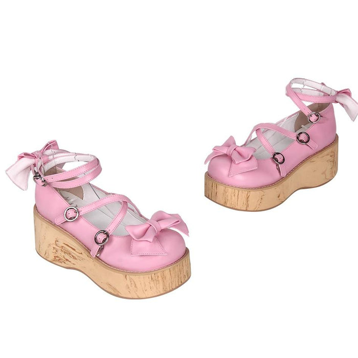 Sweet Lolita Platform Shoes, Wood-grain Outsole