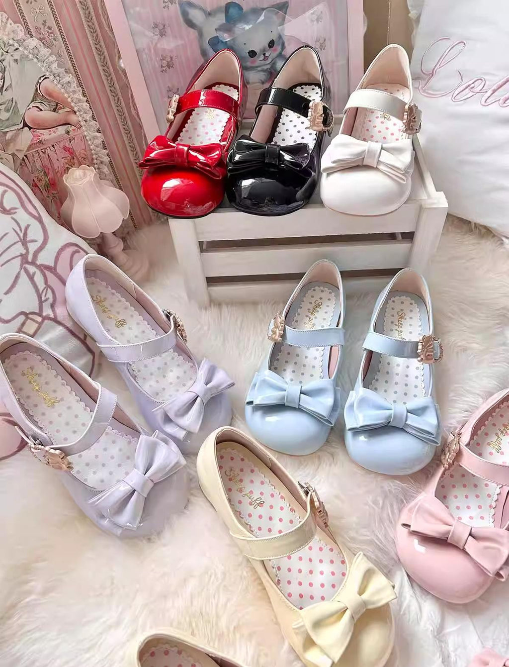 Sweet Lolita Heel Shoes Bear Metal Buckle Bow Shoes