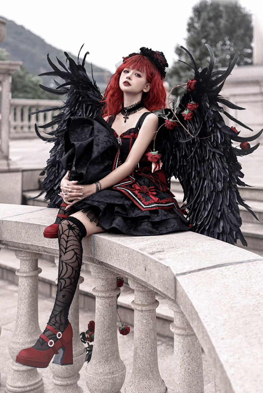 Gothic Lolita JSK Black Red Goth Jumper Dress