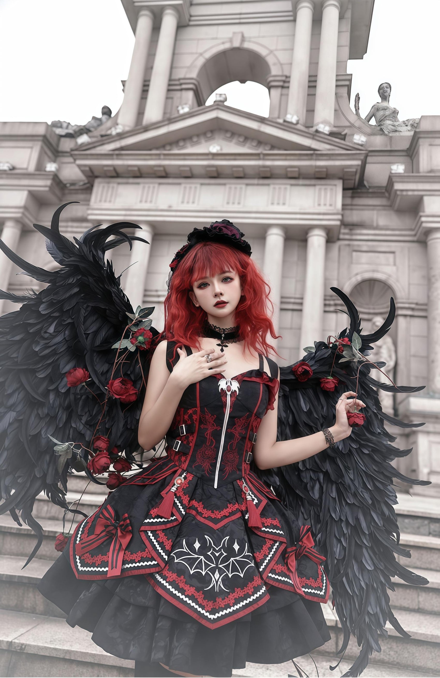 Gothic Lolita JSK Black Red Goth Jumper Dress