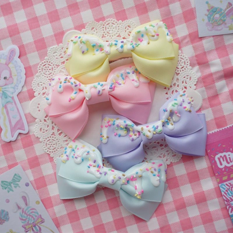 Sweet Lolita Bow Hair Clip Handmade Cute Imitation Cream Cake