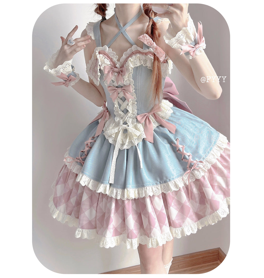 Kuma - Sweet Cowboy - Sweet Lolita Pastel Colors Denim Skirt Set