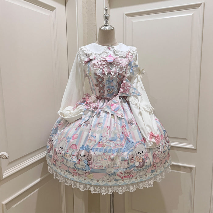 Kawaii Lolita JSK Puppy Printed Dress with Sash