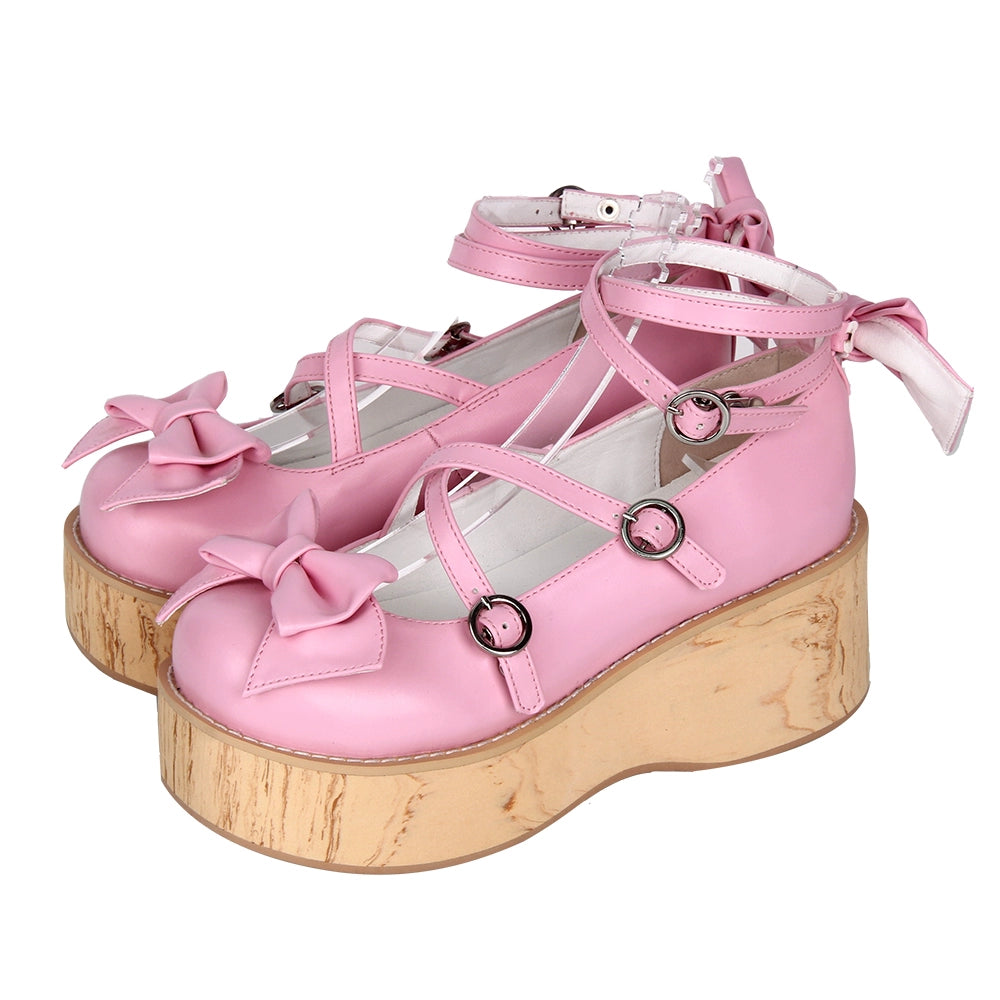 Sweet Lolita Platform Shoes, Wood-grain Outsole