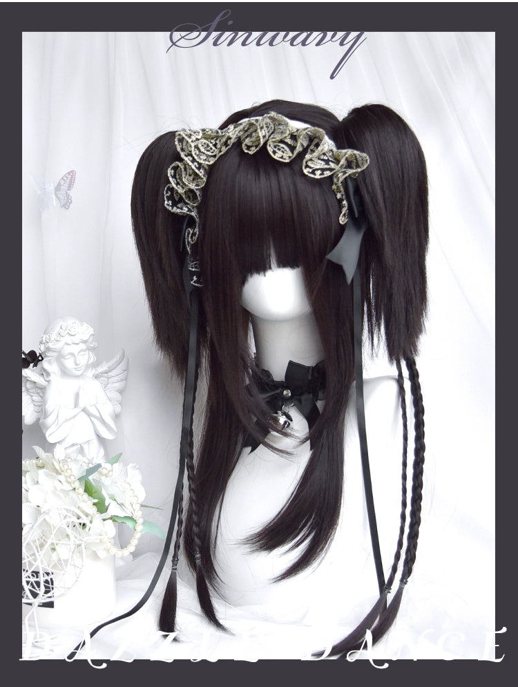 Gothic Lolita Wig Black Natural Hair With Ponytails & Braids
