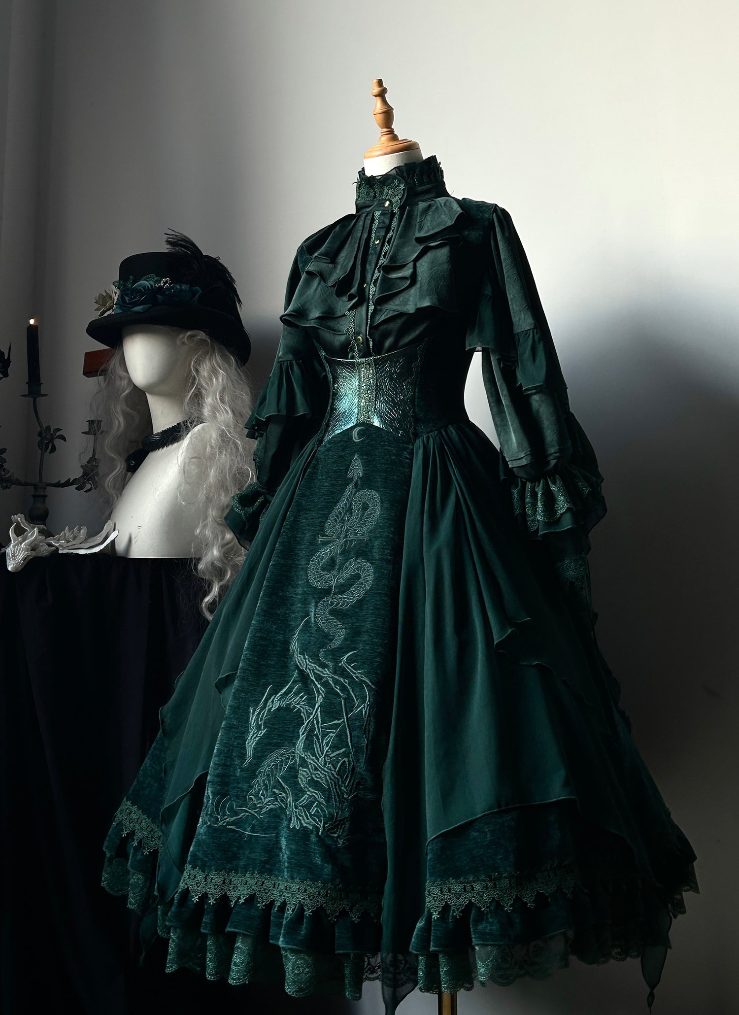 Gothic Lolita JSK Set with Dragon and Snake Skeleton Embroidery
