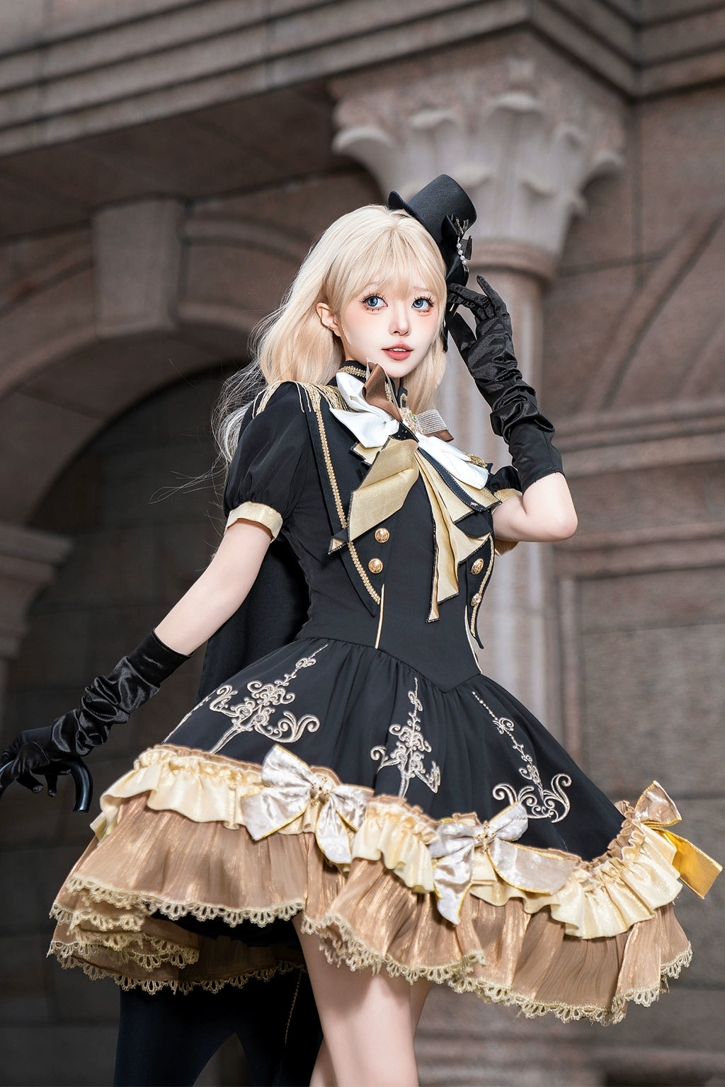 Military Lolita OP Dress with Detachable Split Tail Cloak