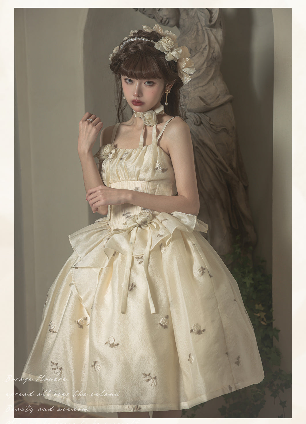LIULI LSLAND~Elegant Lolita High Waist Beige Fishbone Dress – 42Lolita